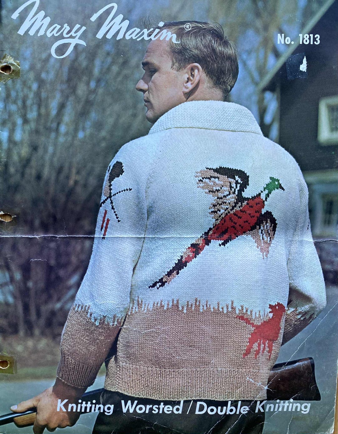 Vintage 1960s Mary Maxim Hunting Cowichan Cabin Sweater Knitting ...