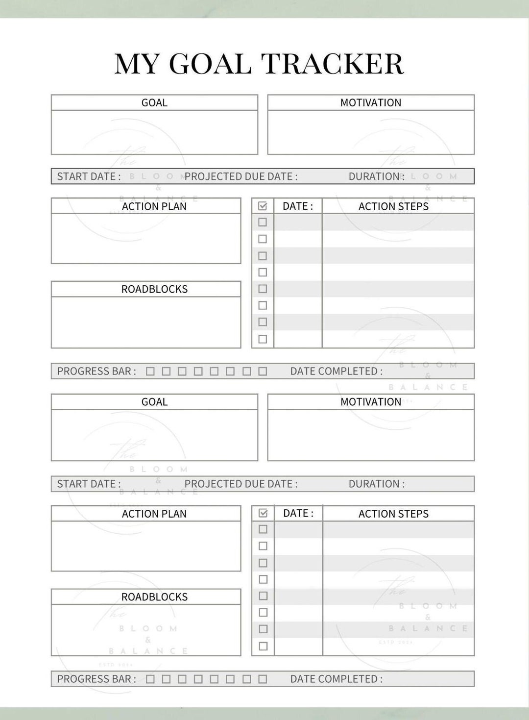 Editable New Year Goal Tracker Template Printable Goal Tracker ...