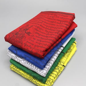 Set of Five Tibetan Deities and Windhorse Printed Vertical Prayer Flags ...