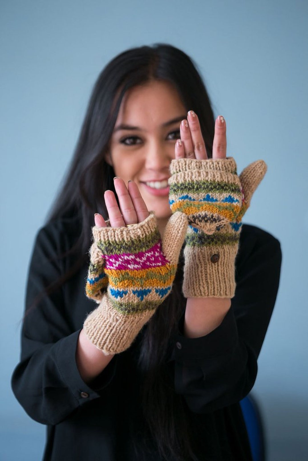 Dark Cream Knit Wool Convertible Mittens - Etsy