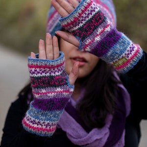 Light Blue Multicolored Pure Woolen Hand Warmers - Etsy