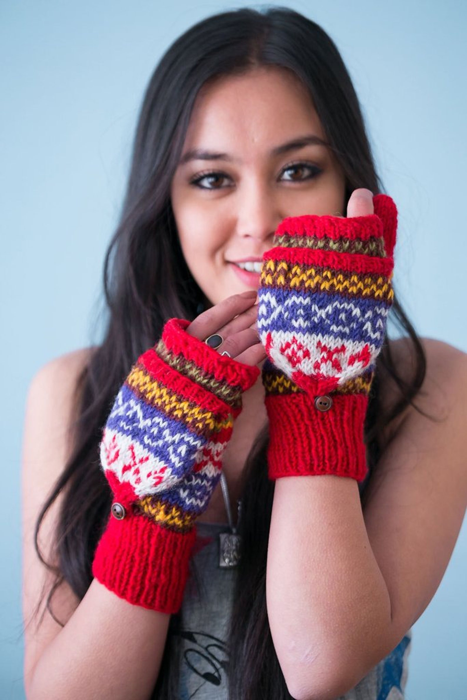 Red Hand Knit Wool Convertible Mittens - Etsy