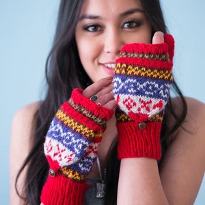 Red Hand Knit Wool Convertible Mittens - Etsy