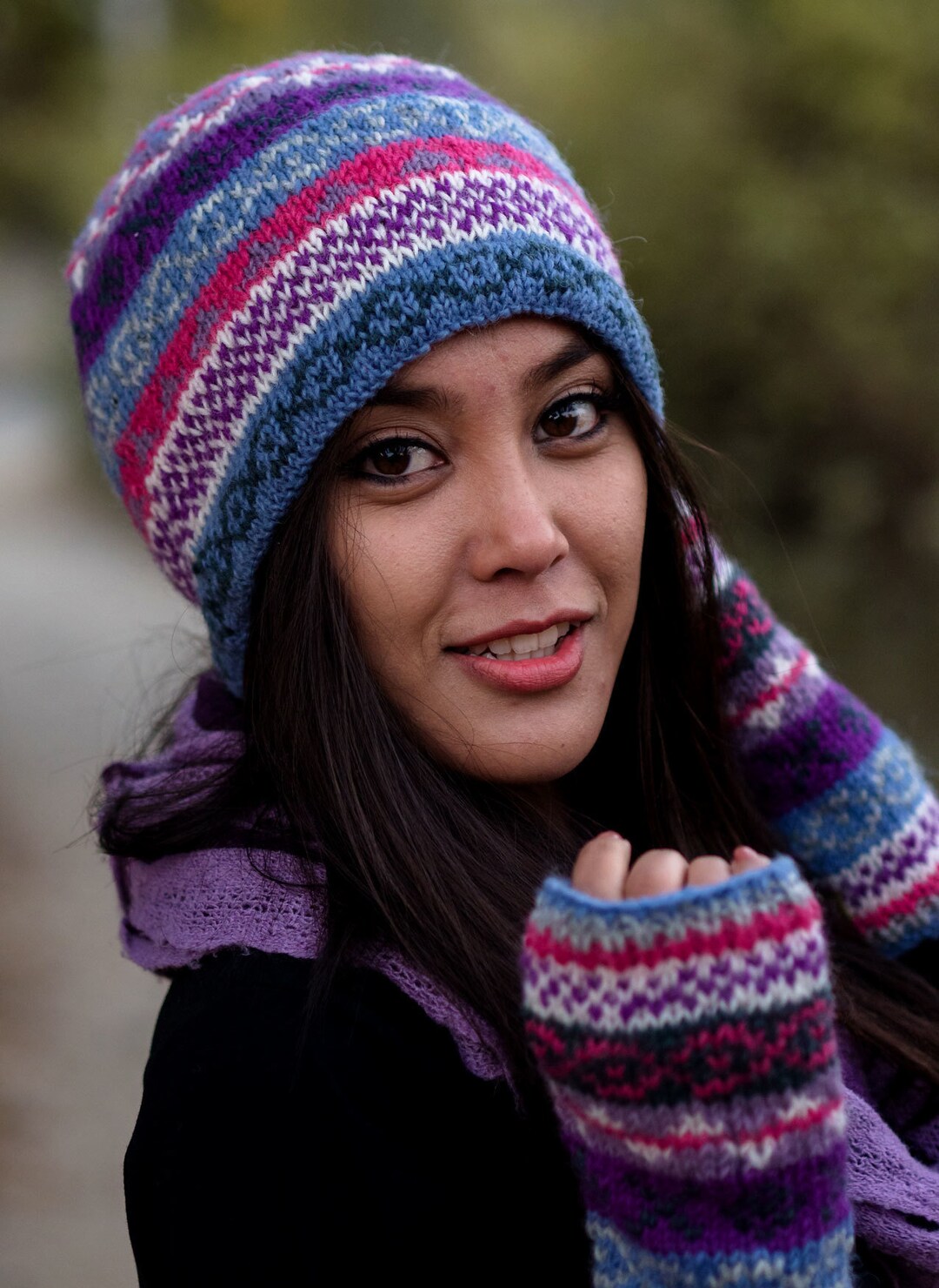 Light Blue Multicolored Pure Woolen Winter Sherpa Cap WO58C - Etsy