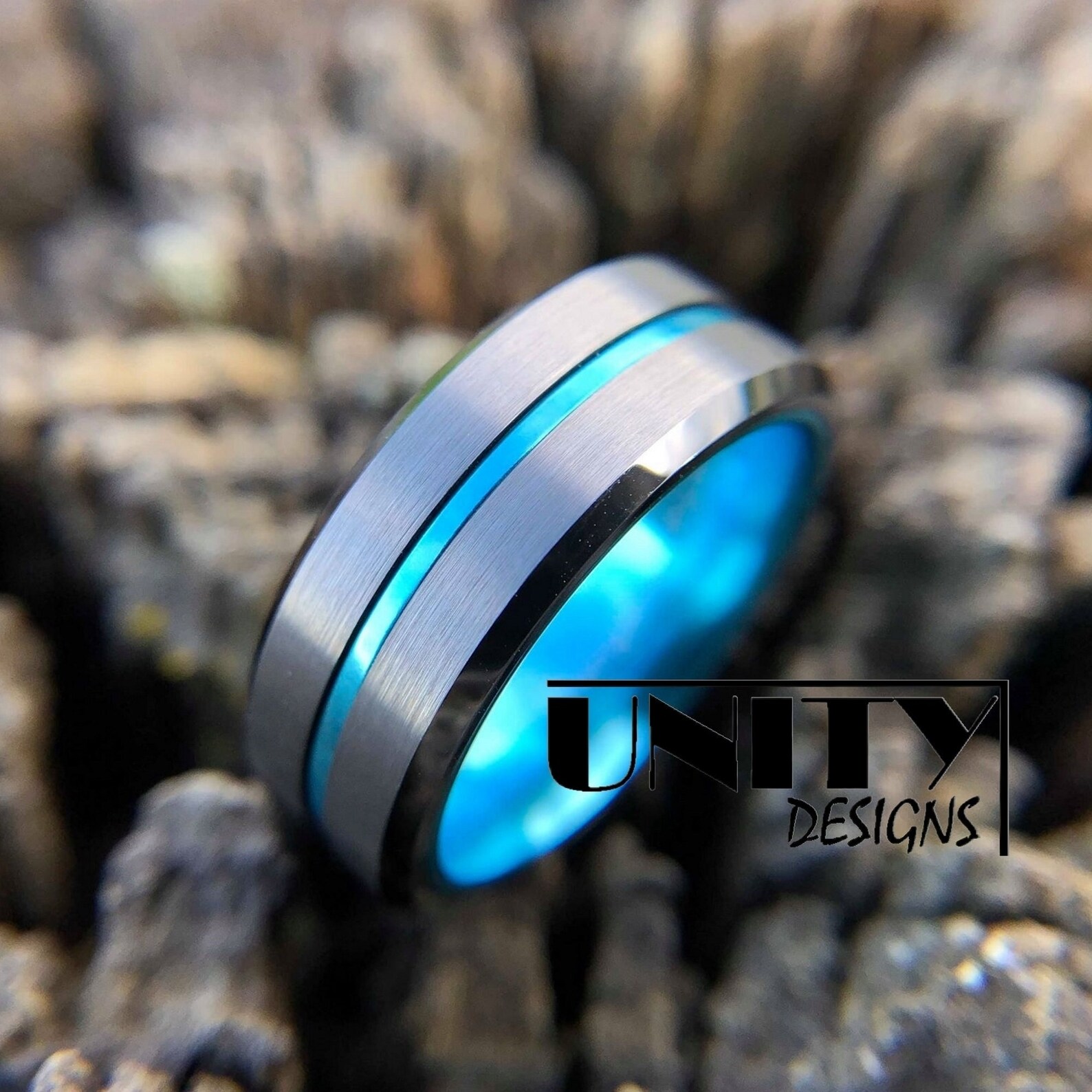 Tungsten Ring NEVER SCRATCH Blue Thin Line Tungsten Ring - Etsy