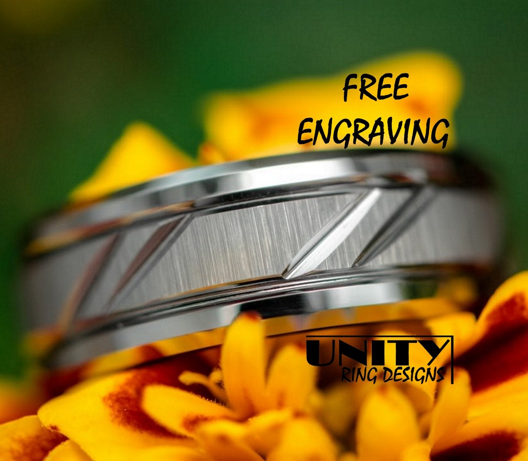 SILVER DIAMOND CUT Tungsten Ring, Never Scratch, Tungsten Wedding Band ...