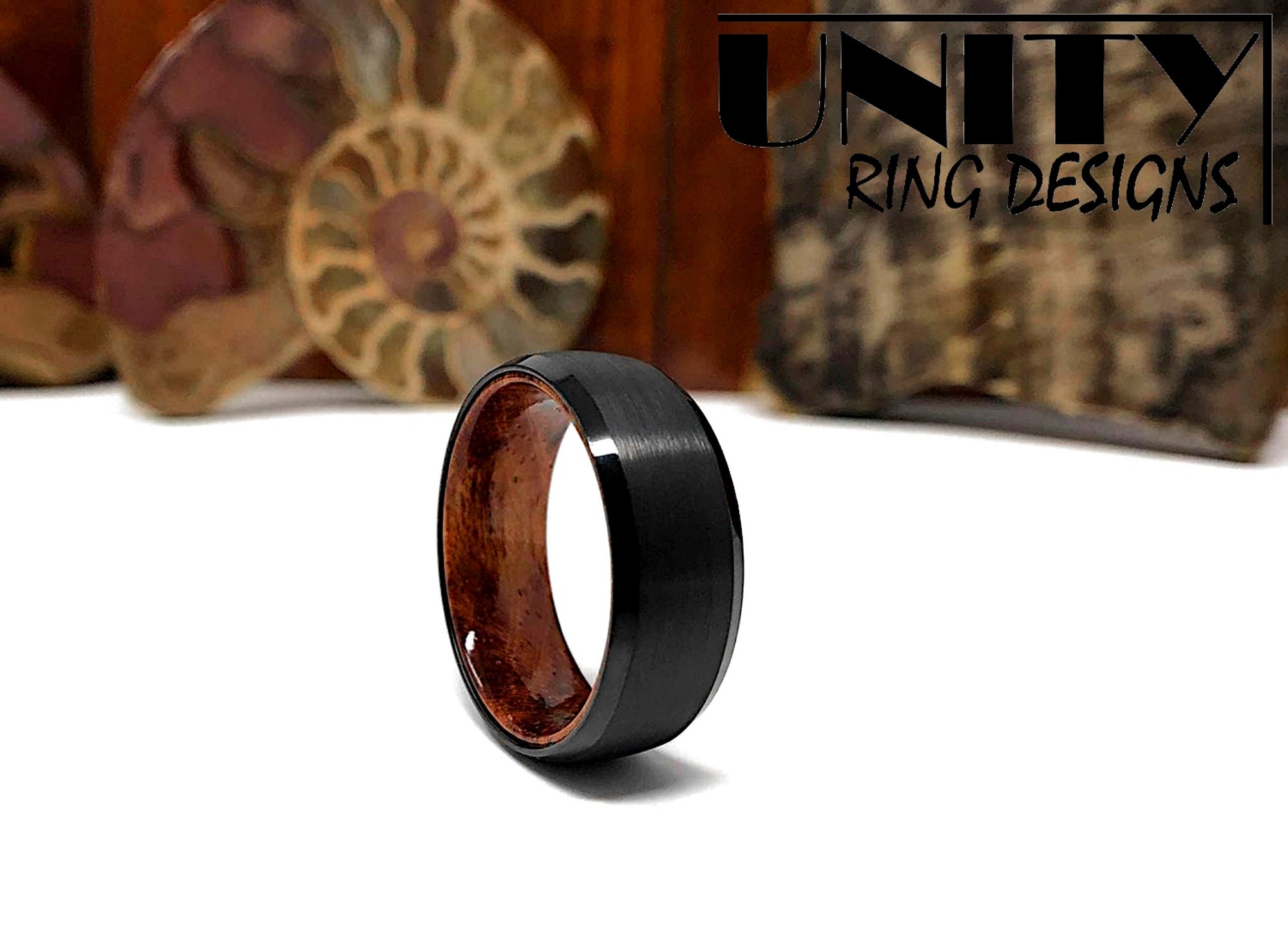 Men's Wedding Ring Black Tungsten Wood Ring Lined with | Etsy