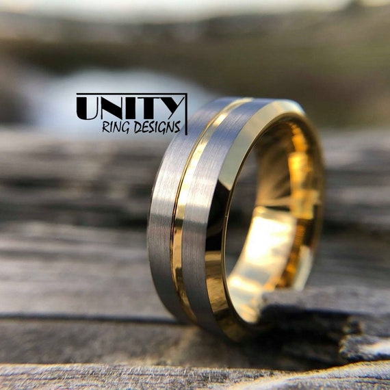 Silver Gold Tungsten Ring NEVER SCRATCH Tungsten Ring Mens | Etsy