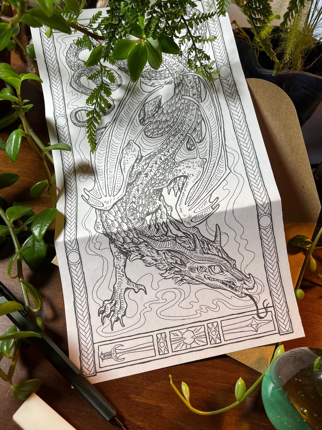Dragon Stationery Printable: Hand-drawn Letter Writing Template (4x6 ...