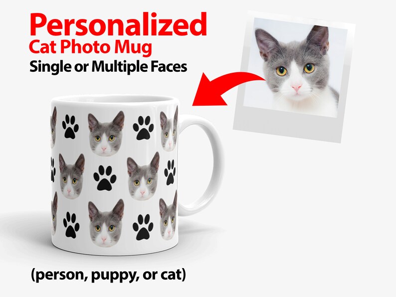 Custom Cat Face Mug Put You Cute Cat With Your Photo on Mug | Etsy
