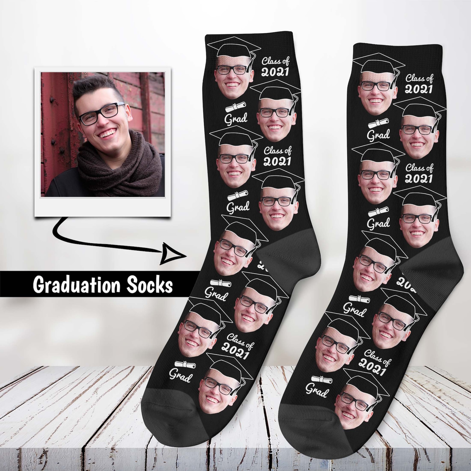 Custom Graduation Gift Custom Photo Socks Gift for Him Grad | Etsy