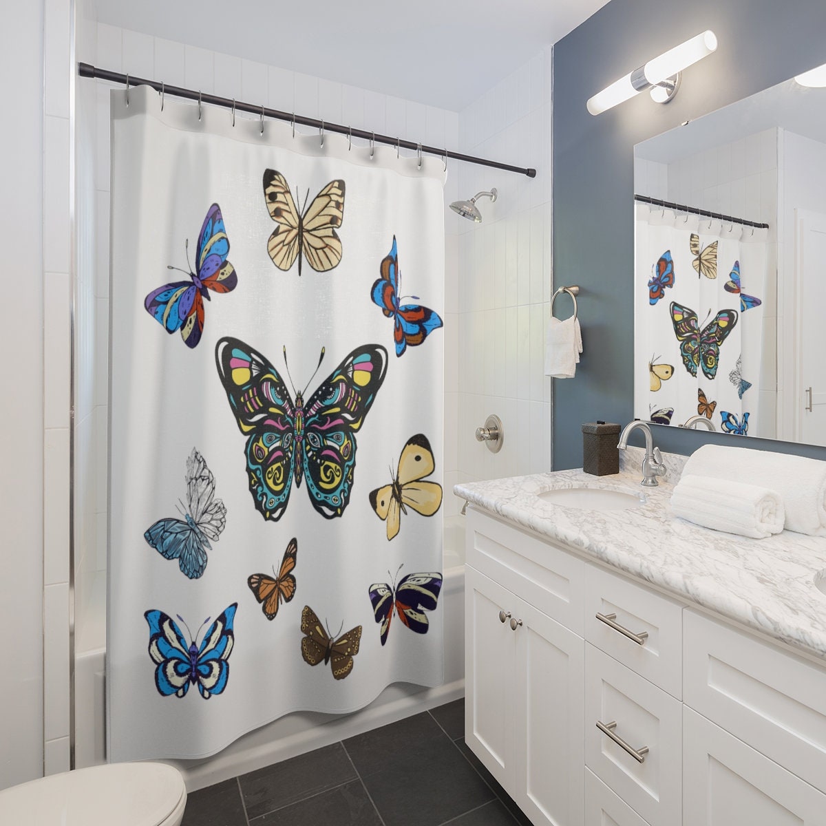 Butterflies Shower Curtain Butterfly Shower Curtain Bathroom Decor Curtain Etsy UK
