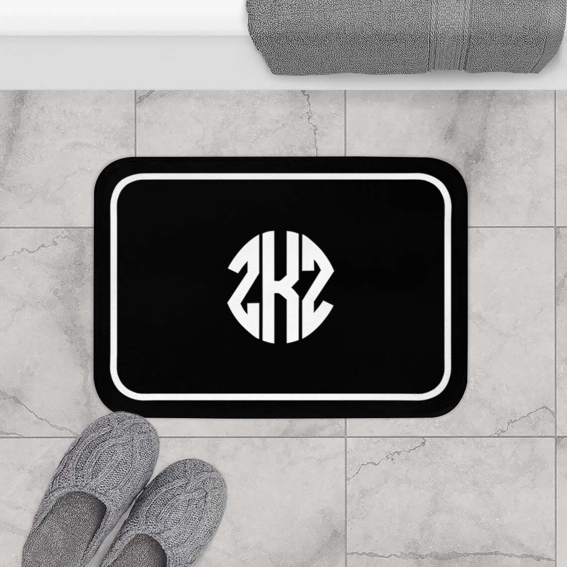 Monogram Bath Mat Custom Initials Bath Mat Monogrammed Text | Etsy