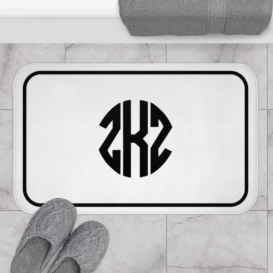 Monogram Bath Mat Custom Initials Bath Mat Monogrammed Text | Etsy