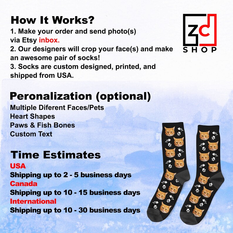 Custom Cat Socks Personalized Pet Photo Socks Father's - Etsy