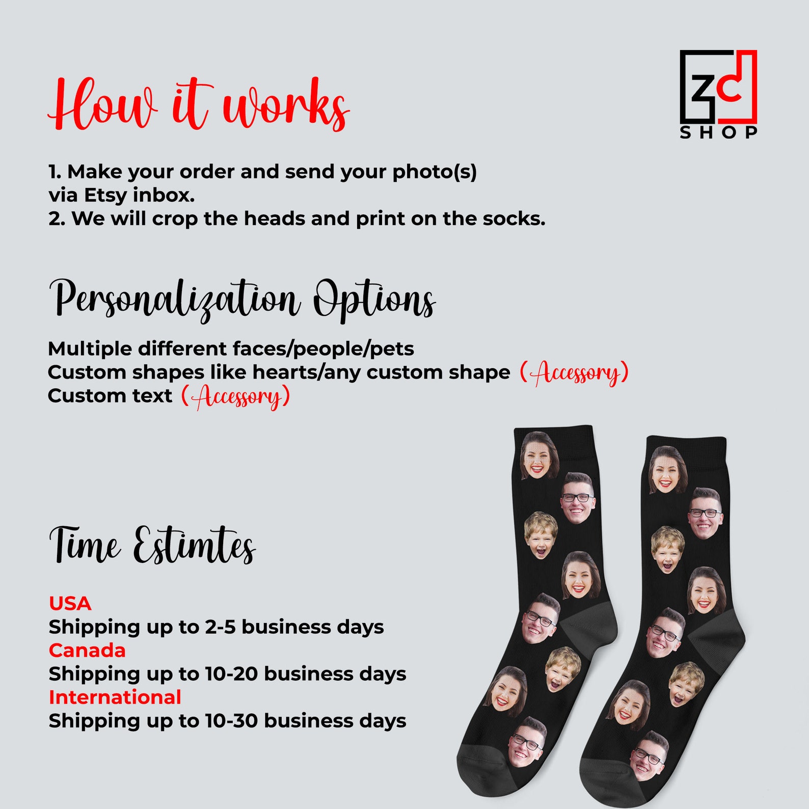 Custom Face Socks, Photo Personalized Socks, Faces on Socks, Picture ...