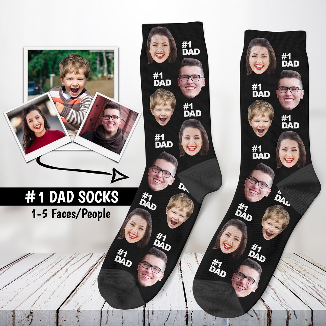 Father's Day Socks, 1 Dad Socks, Best Dad Ever, 1 Grandpa, Custom Face ...