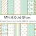 14 Mint and Gold Glitter Digital Papers, Printable Papers, Gold Paper ...