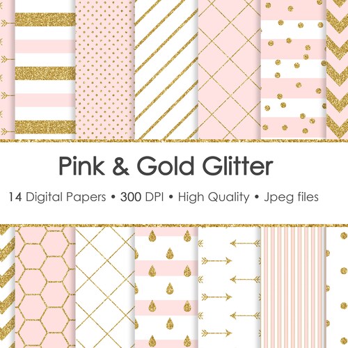 14 Pink and Gold Digital Papers Gold Glitter Paper Scrapbook | Etsy
