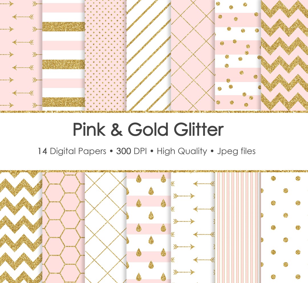 14 Pink and Gold Digital Papers, Gold Glitter Paper, Scrapbook Paper ...