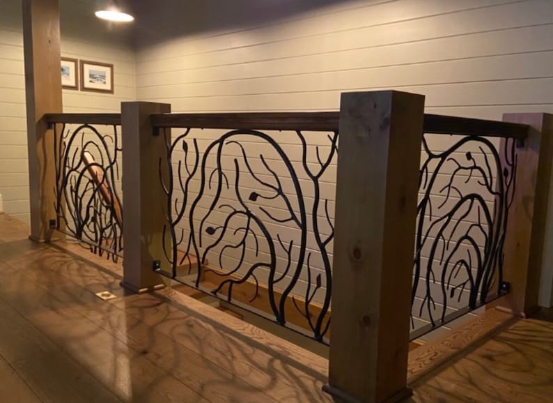 Forged Iron Elegant Branch and Leaves Stair Railings, Custom Stair ...