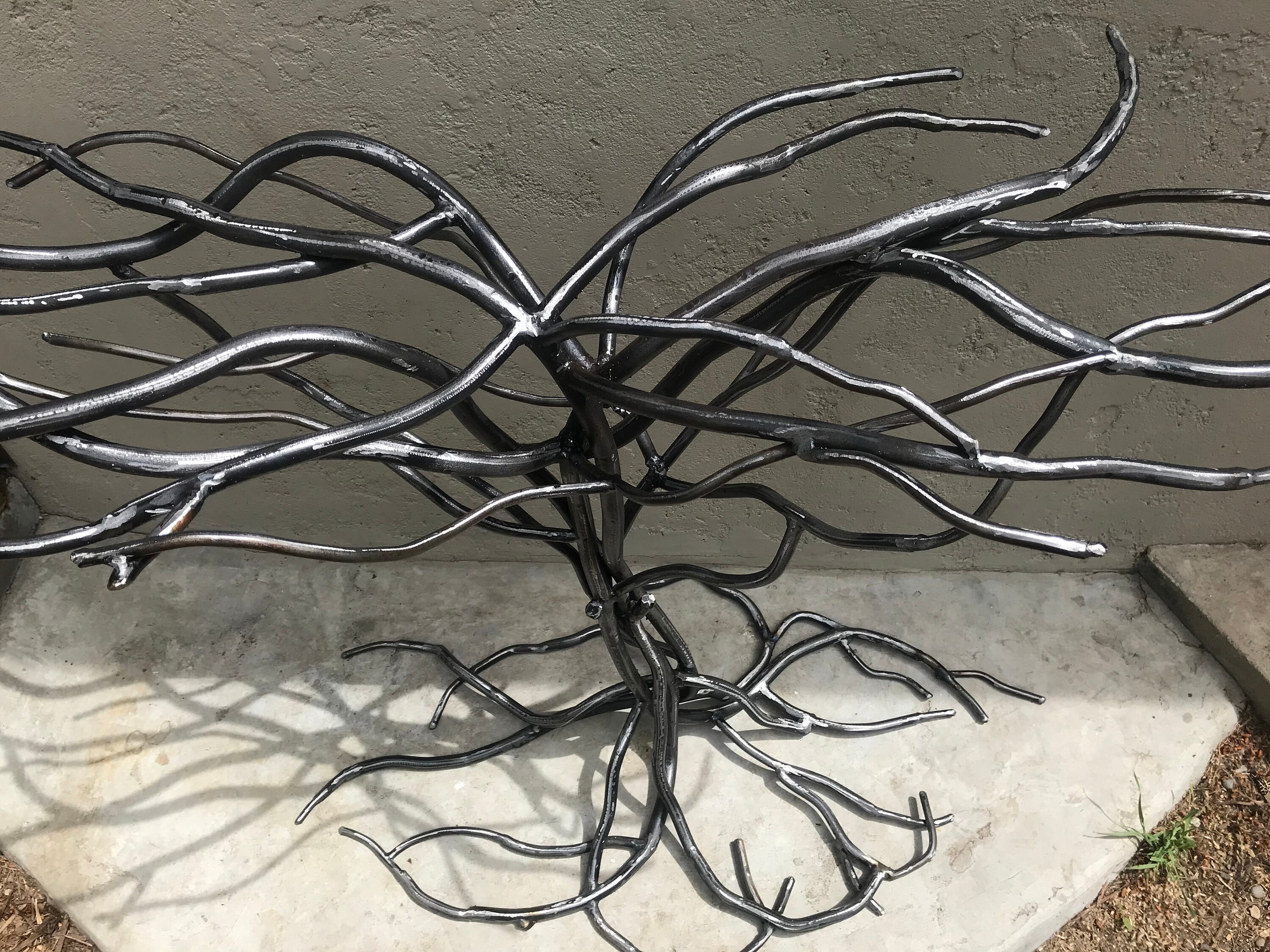 Forged Iron Forest Tree Branch Small Table Base, Rustic Modern Metal ...