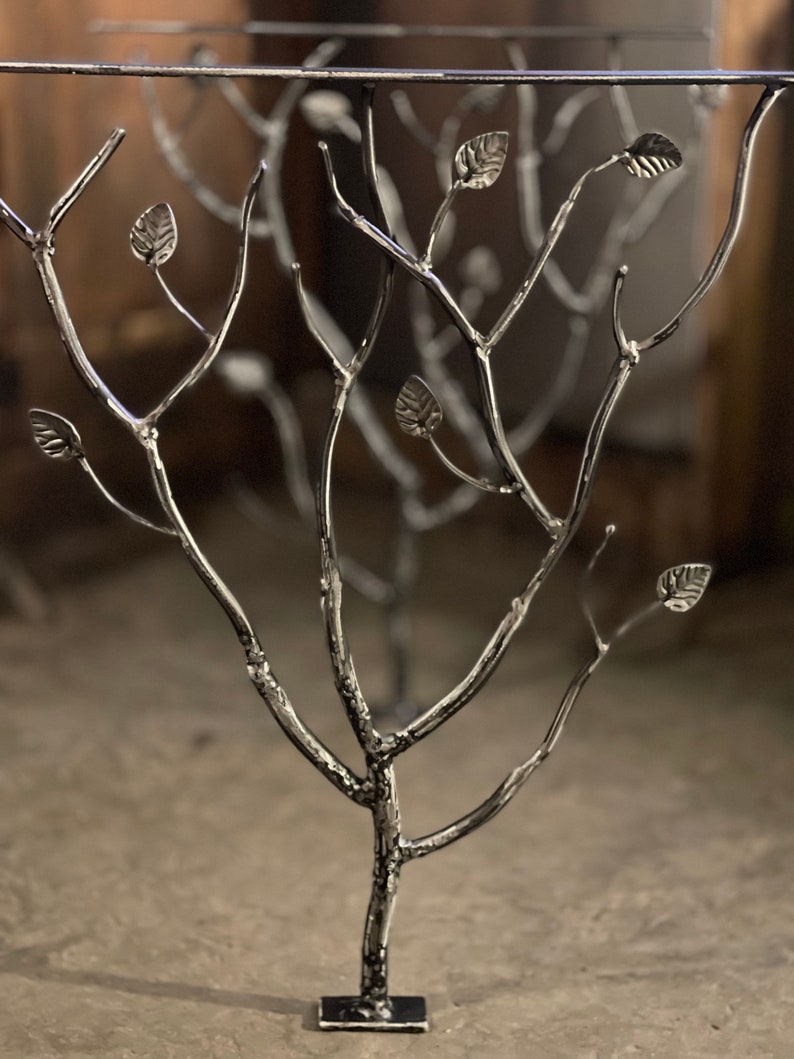 Forged Iron Forest Trees With Leaves Table Trestles, Modern Rustic ...
