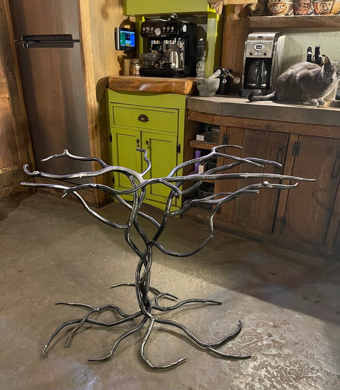 Forged Iron Crooked Tree Branch Table, Accent Table Base, Metal Console ...