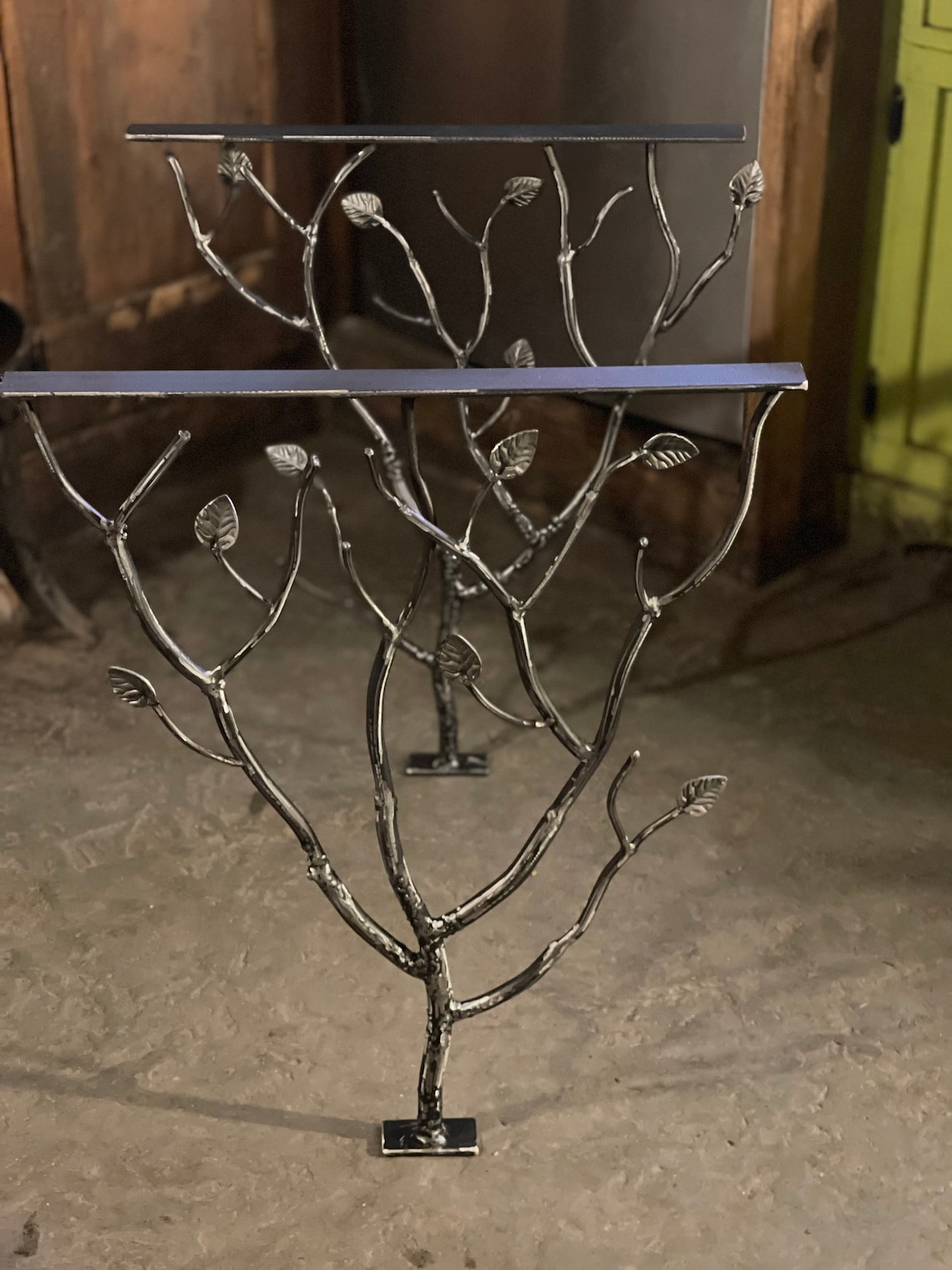 Forged Iron Forest Trees With Leaves Table Trestles, Modern Rustic ...