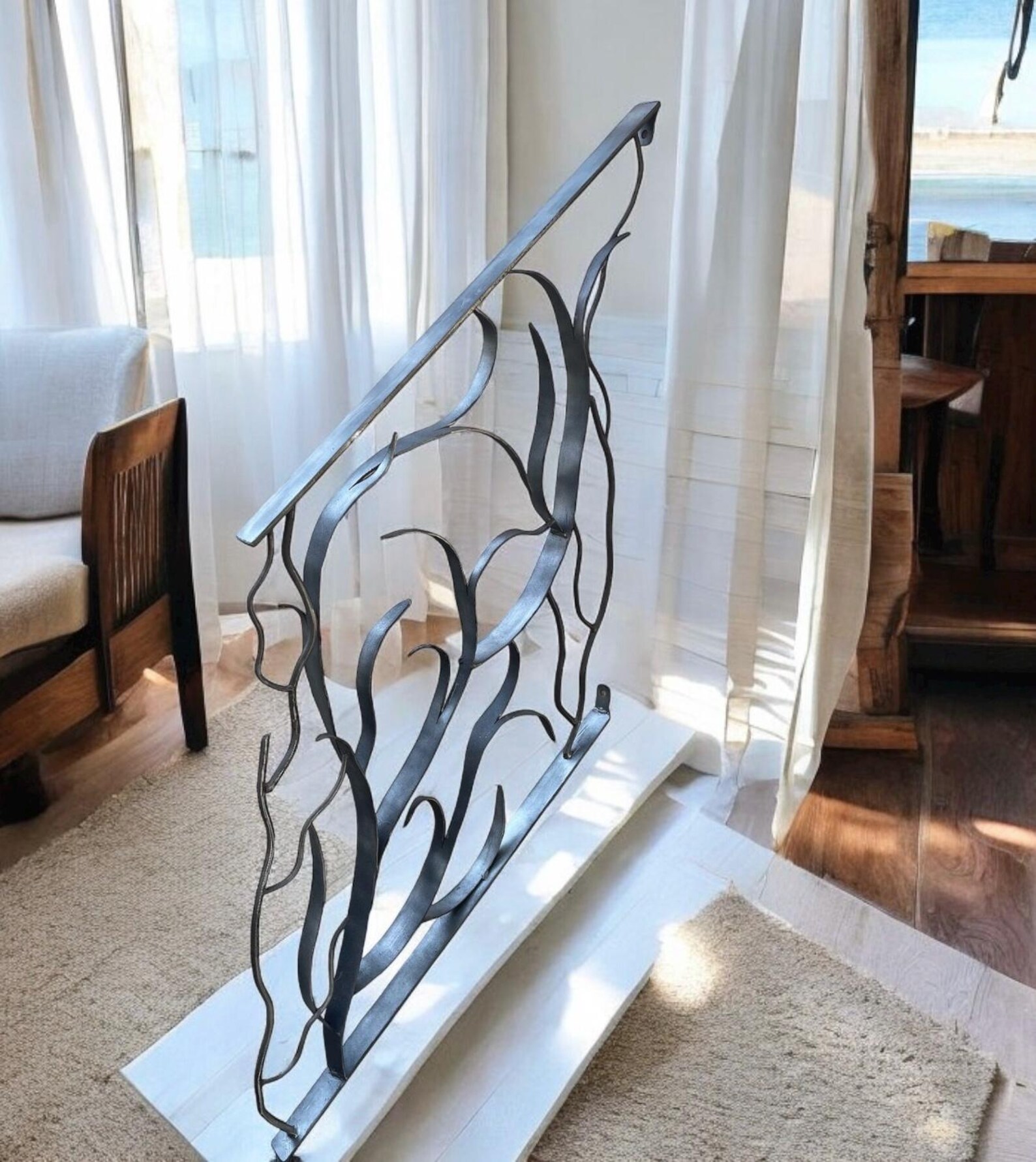 Forged Iron Seaweed Coral Ocean Stair Railing, Coastal Design Railing ...