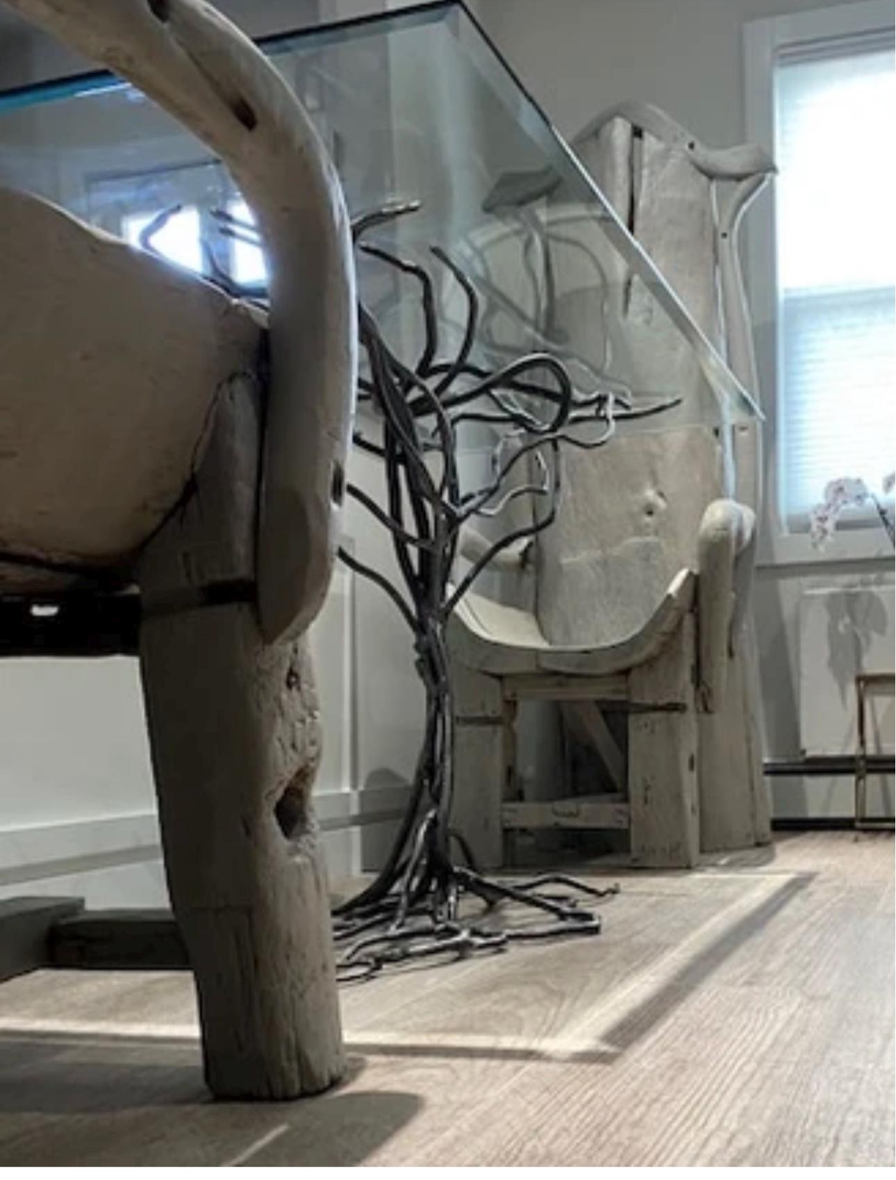 Forged Iron Forest Tree Branch Small Table Base, Rustic Modern Metal ...