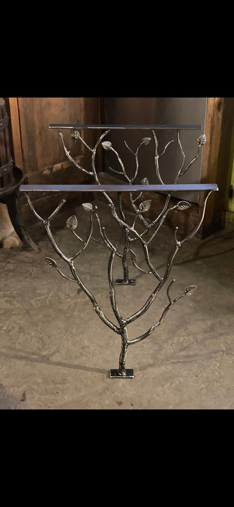 Forged Iron Forest Trees With Leaves Table Trestles, Modern Rustic ...