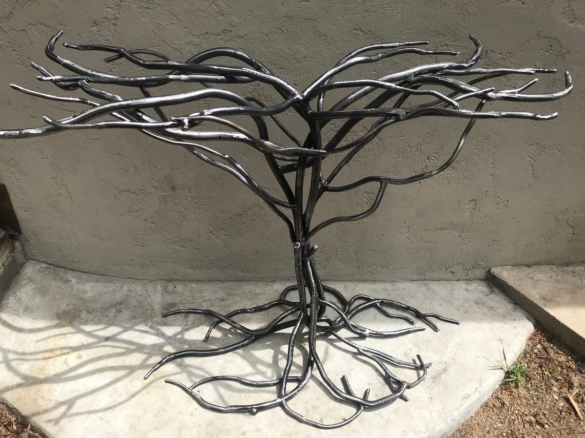 Forged Iron Forest Tree Branch Small Table Base, Rustic Modern Metal ...