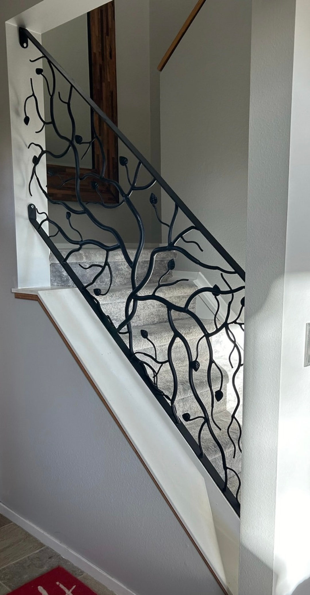 Forged Iron Twisted Tree Stair Railing, Custom Metal Railing, Rustic ...