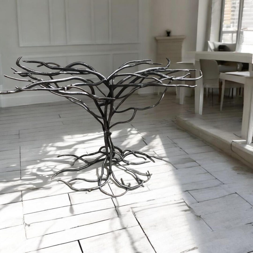 Forged Iron Forest Tree Branch Small Table Base, Rustic Modern Metal ...