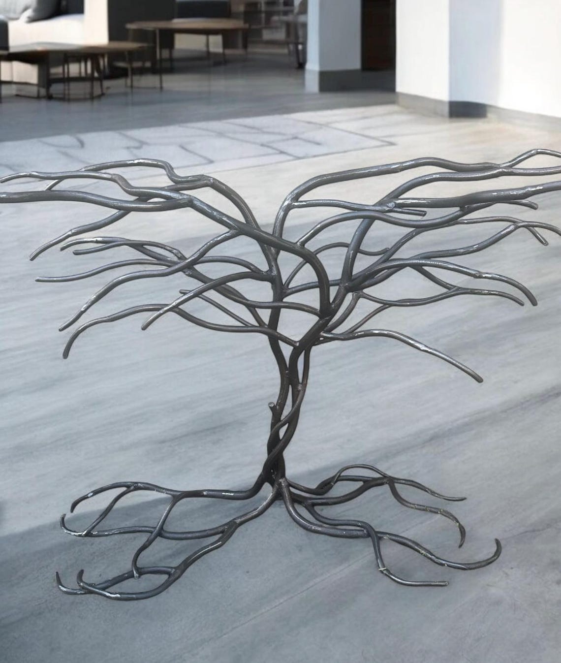 Forged Iron Forest Tree Branch Small Table Base, Rustic Modern Metal ...