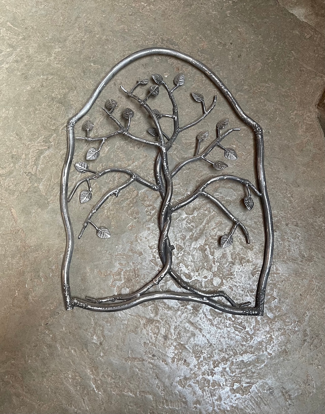 Forged Iron Forest Tree Garden Gate, Metal Wall Art, Rustic Window ...