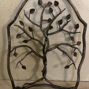 Forged Iron Forest Tree Garden Gate, Metal Wall Art, Rustic Window ...