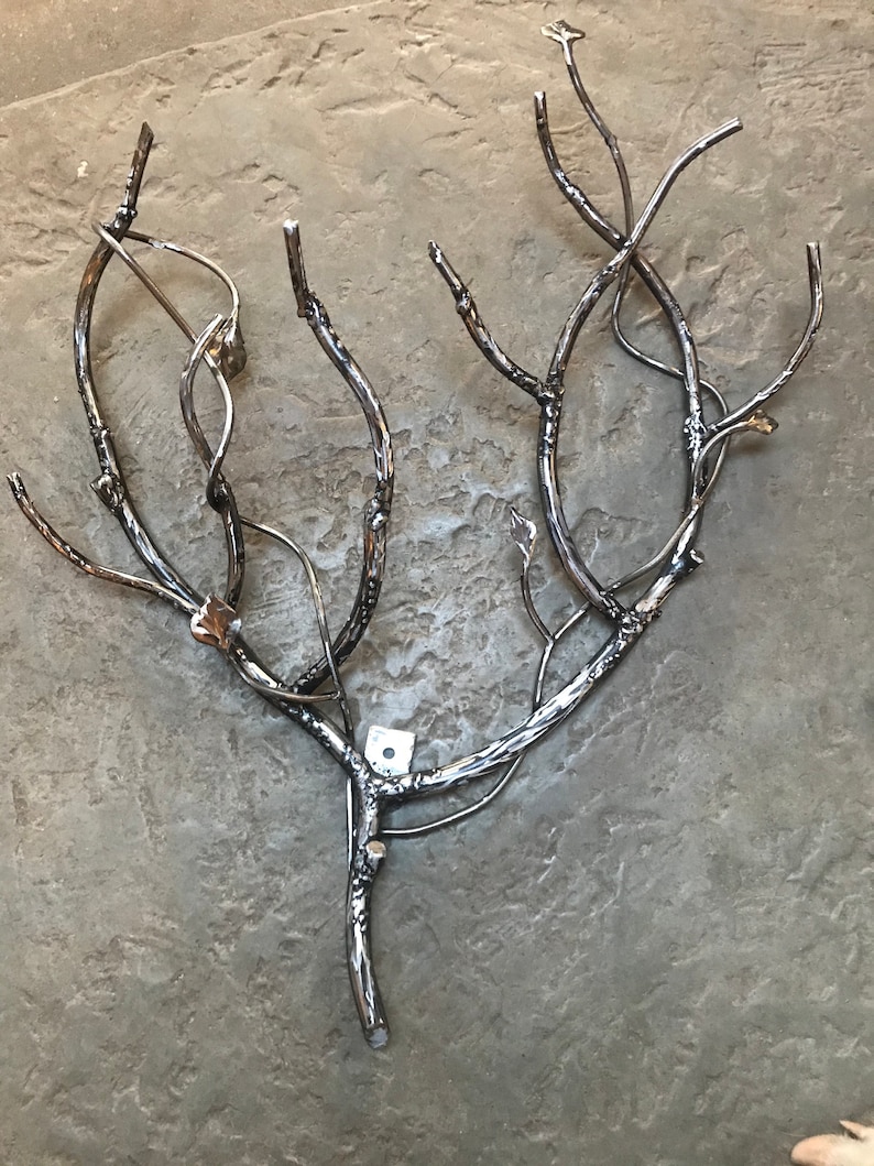 Forged Iron Forest Branch Hanger With Leaves, Coat Rack, Wall Hanger ...
