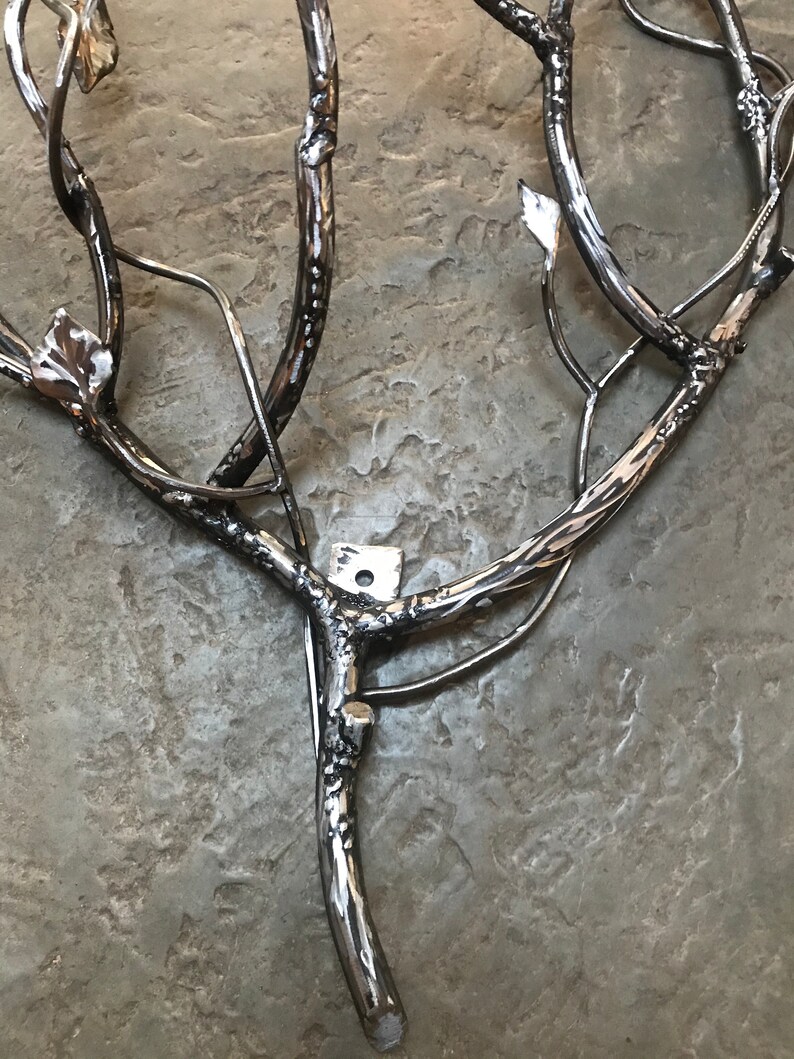 Forged Iron Forest Branch Hanger With Leaves, Coat Rack, Wall Hanger ...