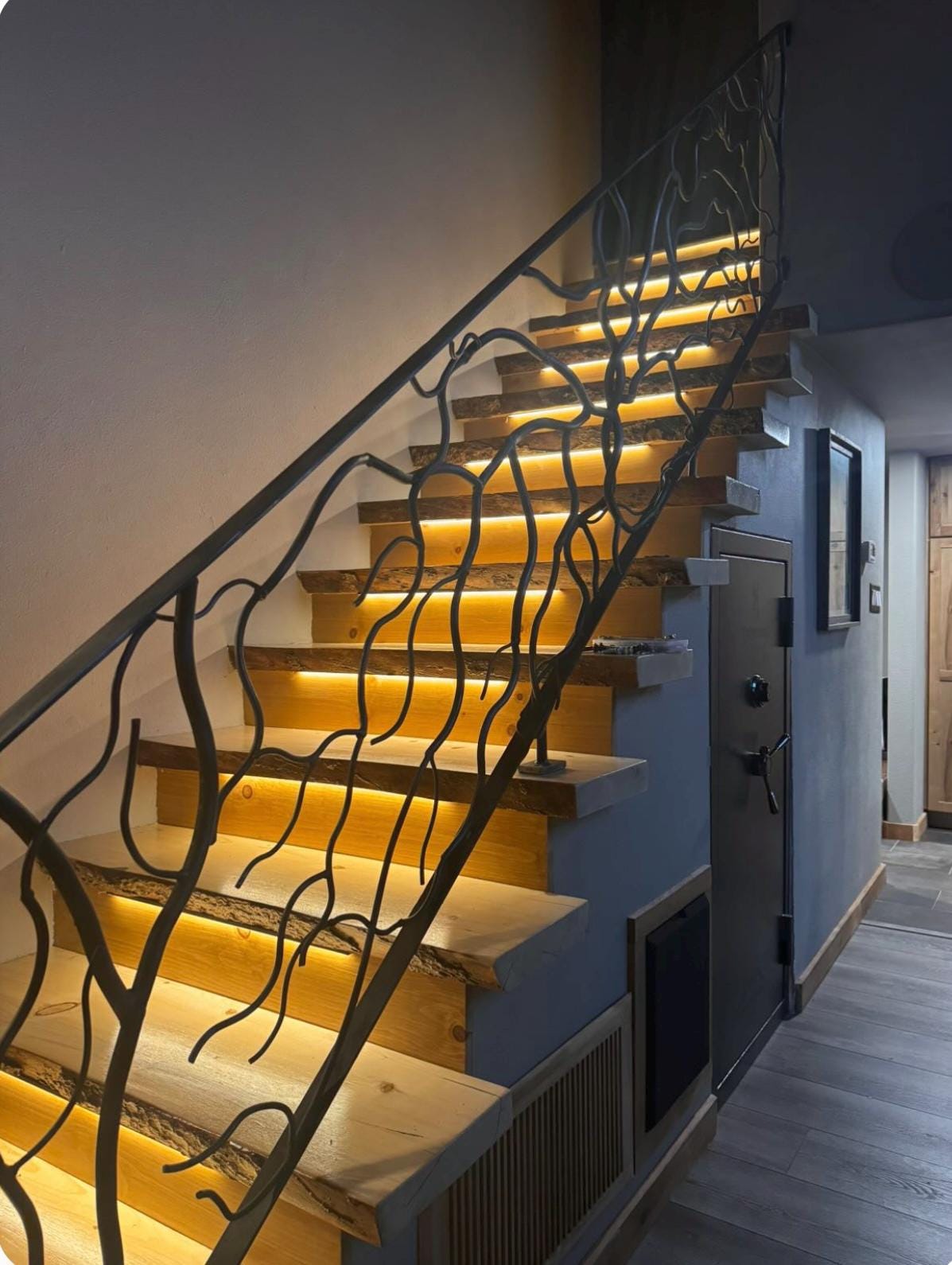 Forged Iron Twisted Tree Stair Railing, Custom Metal Railing, Rustic ...