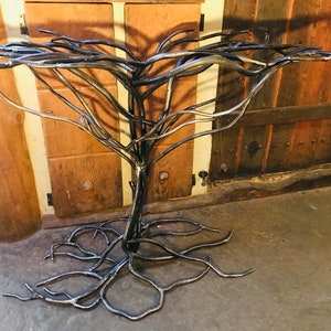 Forged Iron Forest Tree Branch Small Table Base, Rustic Modern Metal ...