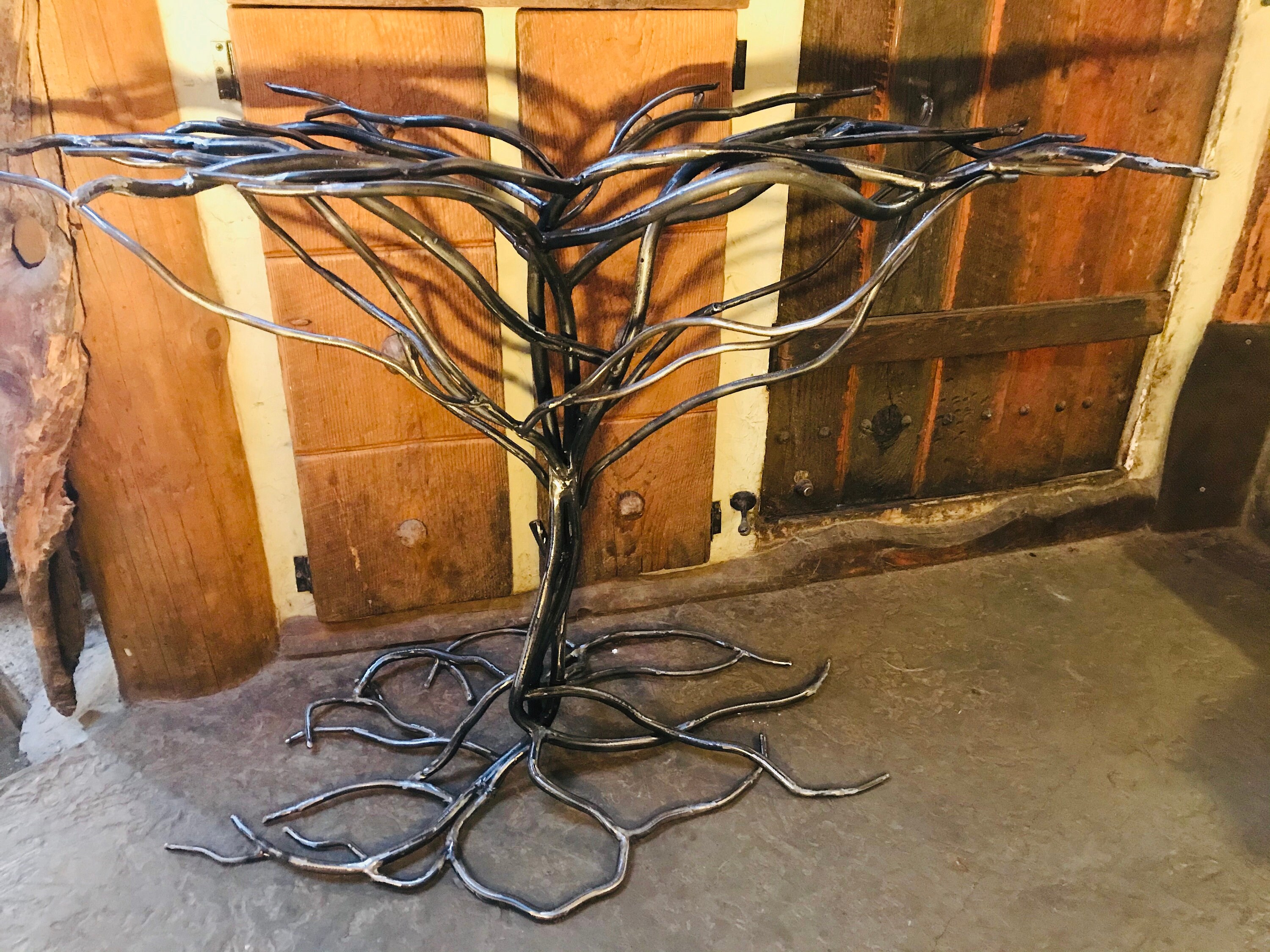 Forged Iron Forest Tree Branch Small Table Base, Rustic Modern Metal ...