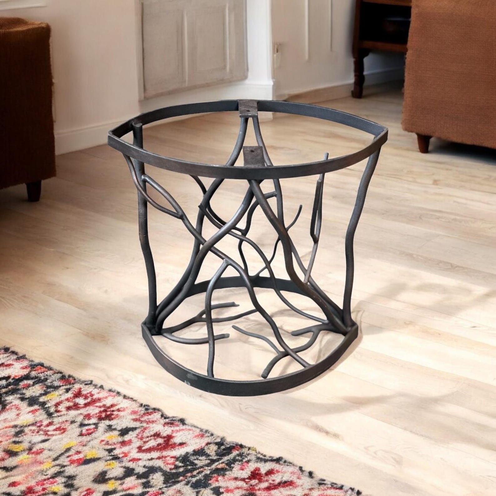Forged Iron Leaf Shaped Branch Table Base, Rustic Accent Table, Organic ...