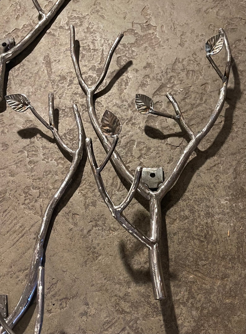 Forged Iron Forest Branch Hanger With Leaves, Coat Rack, Wall Hanger ...