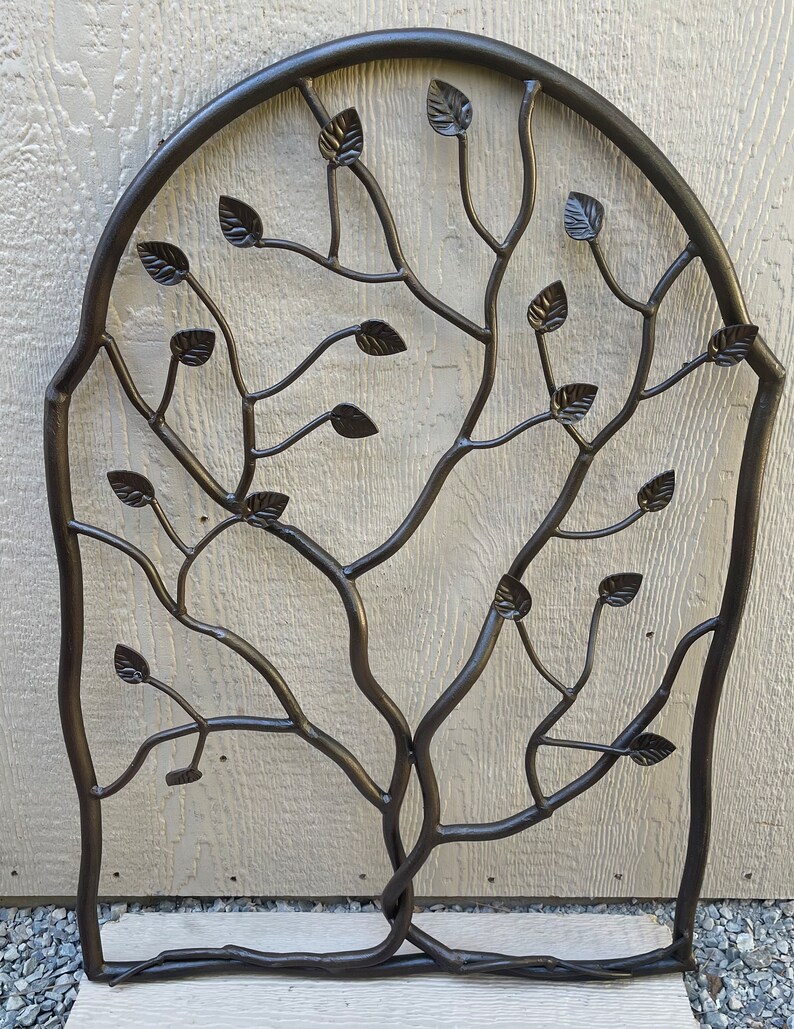 Forged Iron Forest Tree Garden Gate, Metal Wall Art, Rustic Window ...