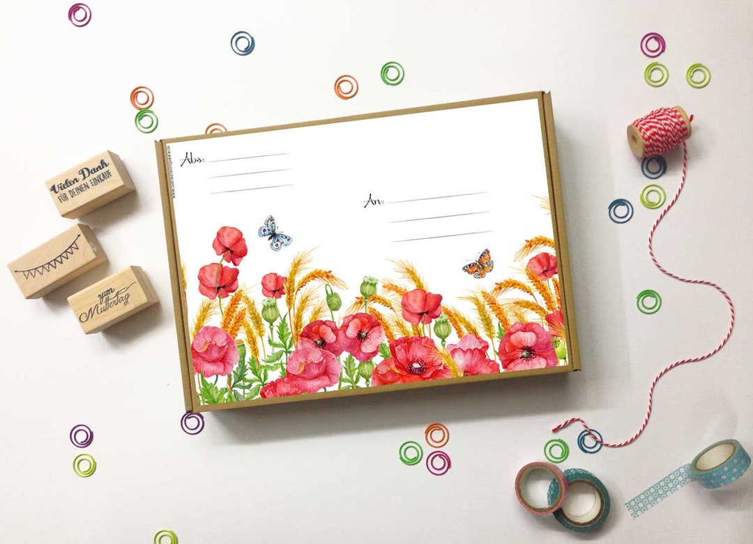 5 Parcel Labels "poppy Seeds" DIN A4 or DIN A5, Address Label With ...