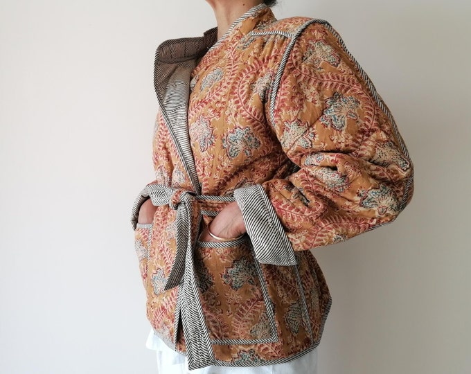 Quilted Kimono Reversible Housecoat Indian Robe Gift for Her Handmade ...
