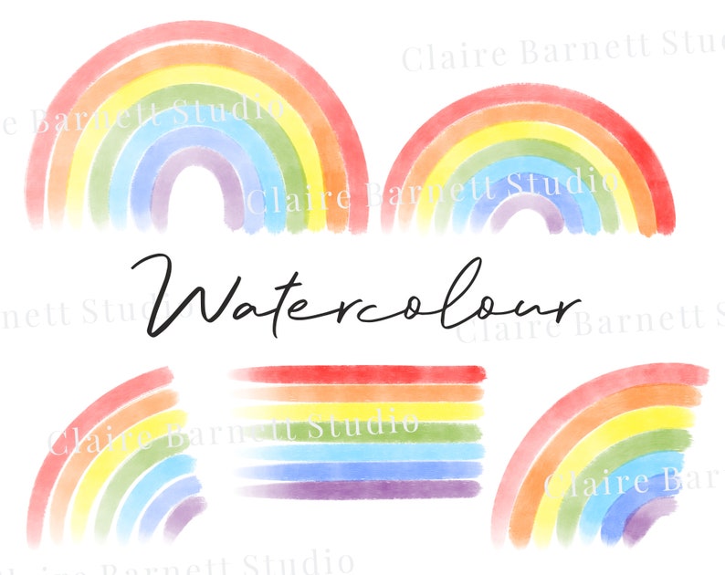 Rainbow Clipart Watercolour Rainbows Chalk Pastel - Etsy