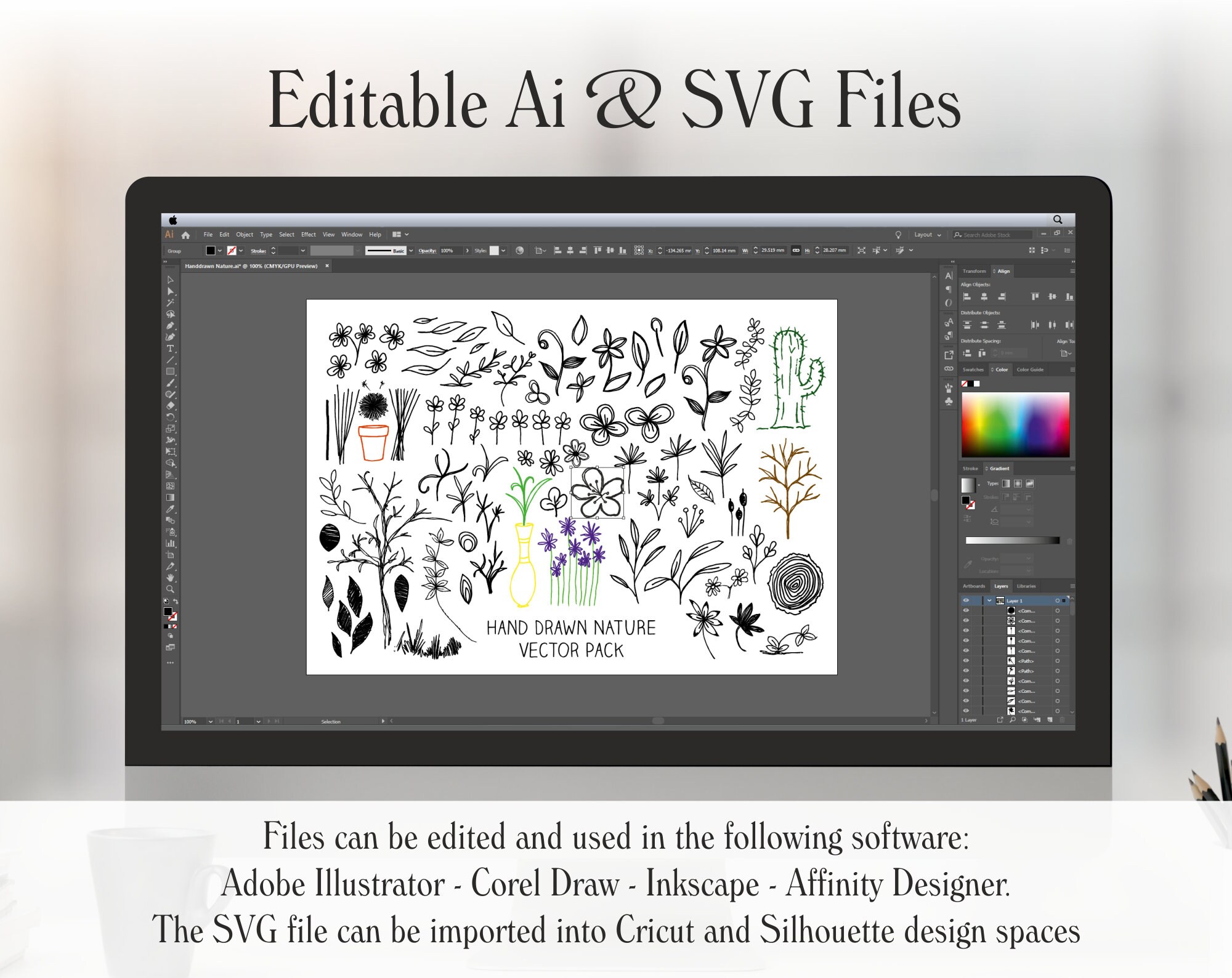 Hand Drawn Nature Illustrations PNG Vector Ai SVG | Etsy